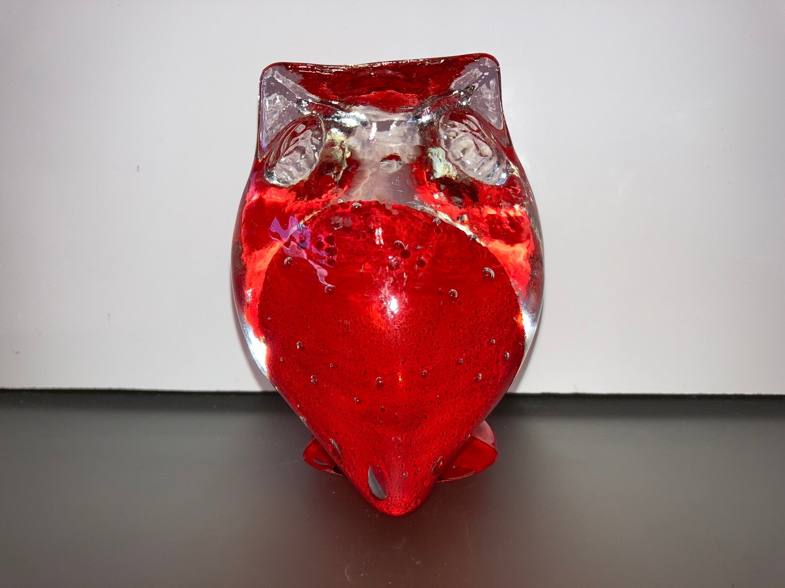 Vintage Studio Glass Clear Red Owl Figure Bubble Glass Owl | Etsy