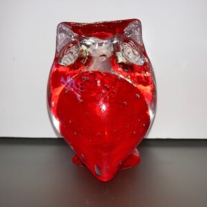 Vintage Studio Glass Clear Red Owl Figure, Bubble Glass Owl Figure ...