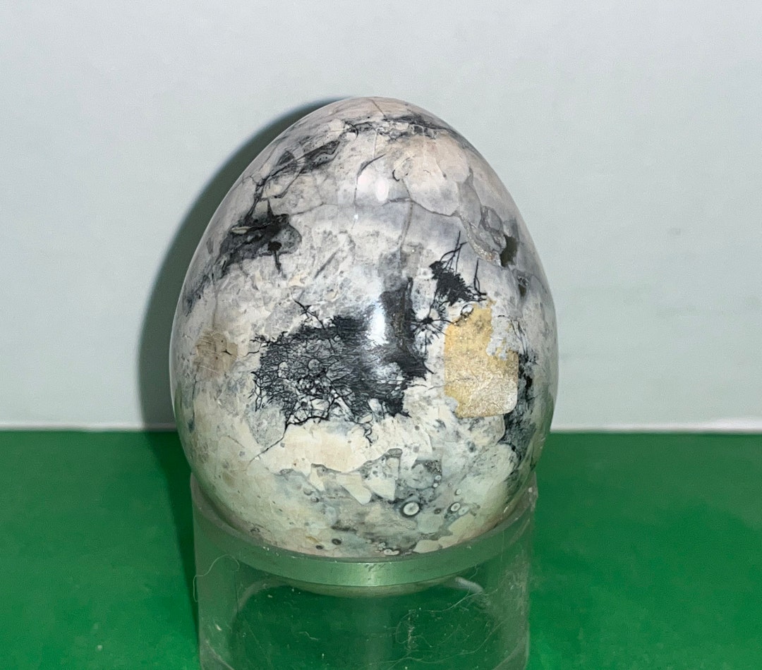 Natural Polished Granite Egg, White Peach Gray Veined Alabaster Egg ...