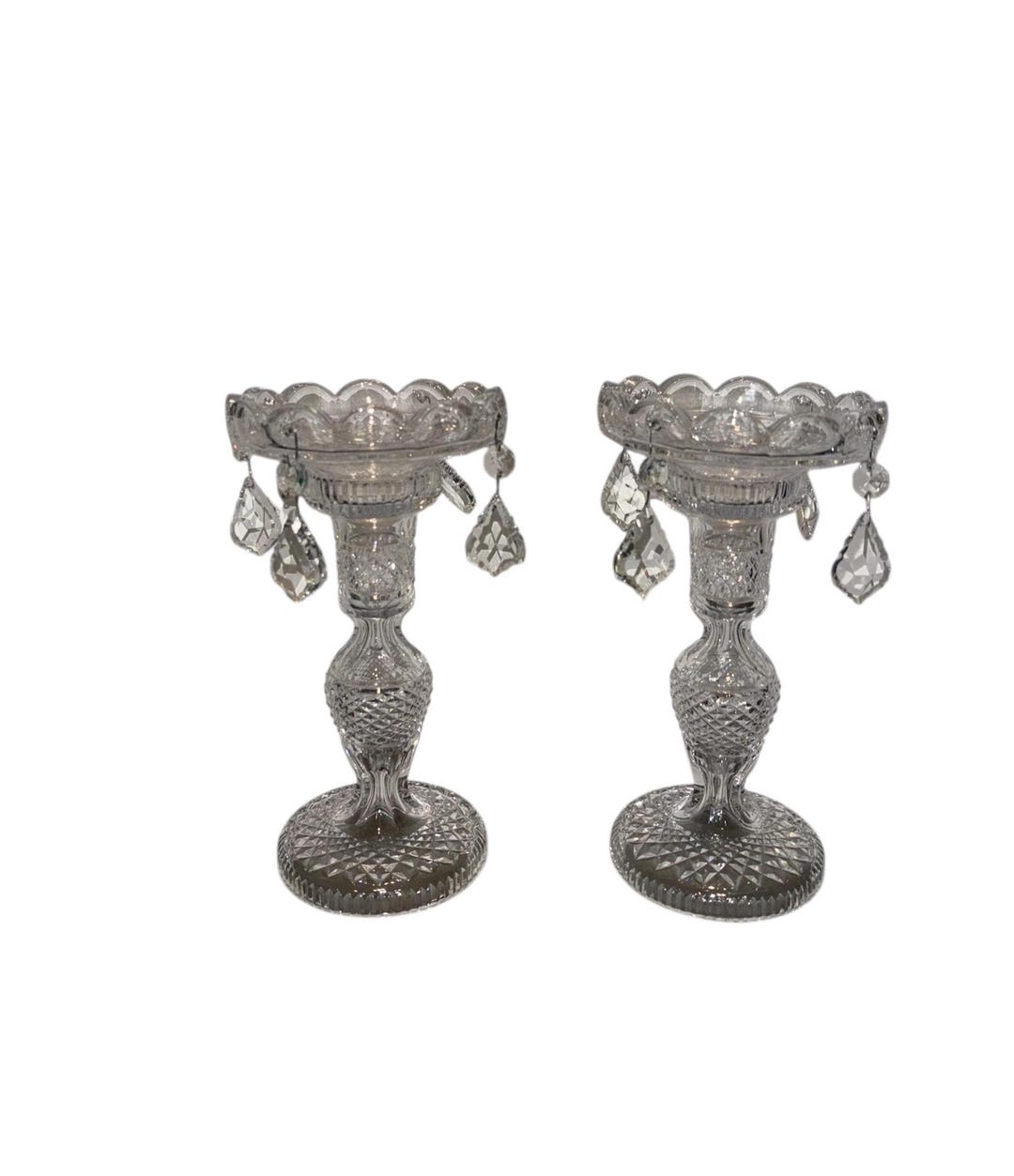 2 Vintage 5" Bobeches With Prisms, Vintage Bobeche 4 Chandelier Prisms ...