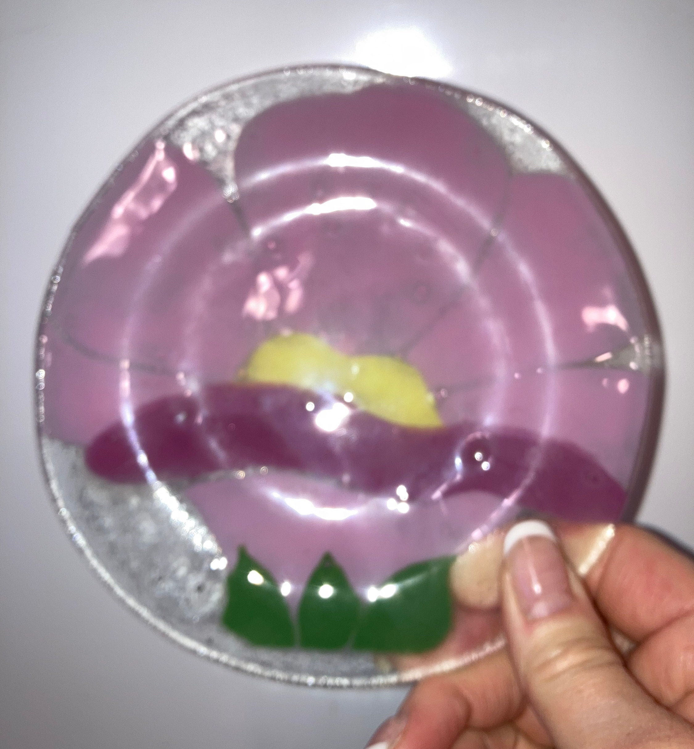 Signed Travis Fused Glass Plate, Pansy Fused Glass Bread Plate, Travis ...