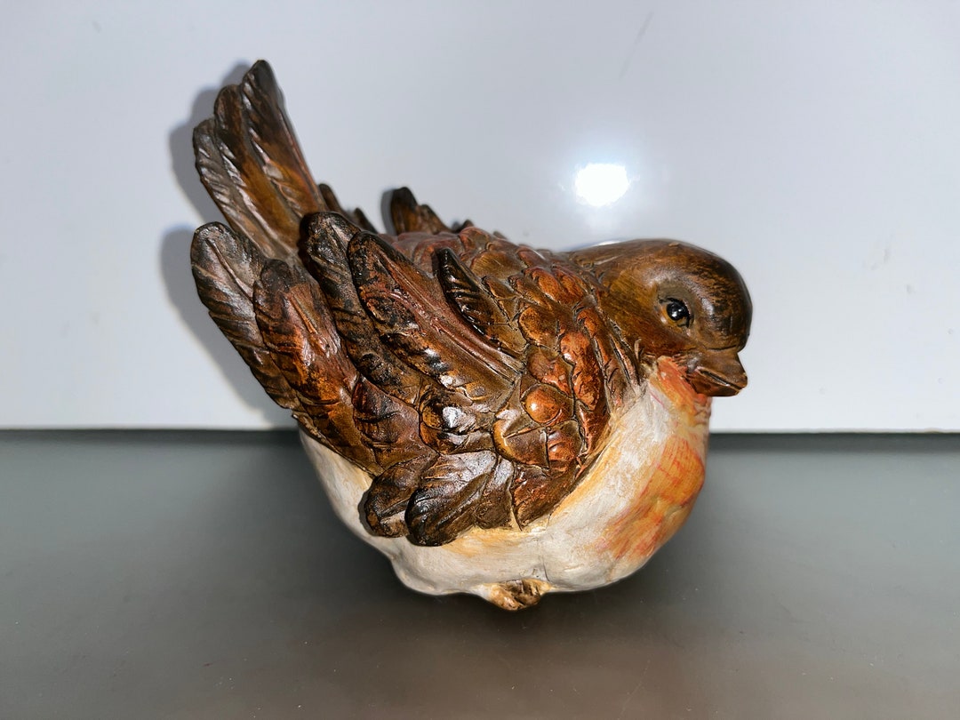 Vintage Resin Bird, Large Composite Bird, Painted Fluffy Bird, 4 1/2 ...