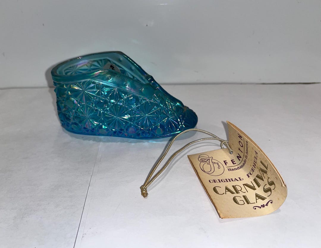 Vintage Fenton Iridescent Blue Daisy and Button Shoe, Fenton Iridescent ...