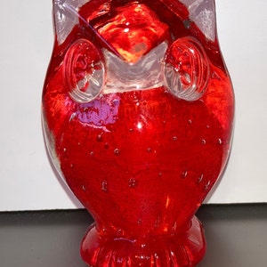 Vintage Studio Glass Clear Red Owl Figure, Bubble Glass Owl Figure ...