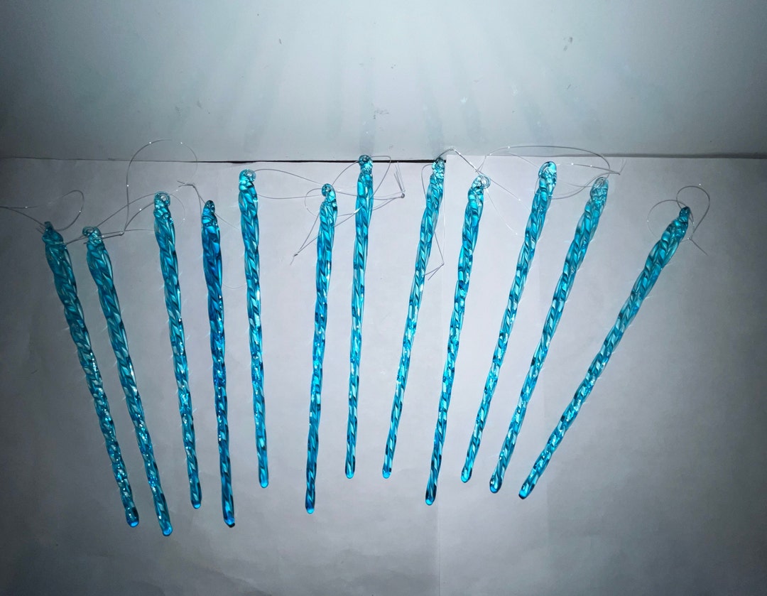 12 Blue Glass 6 Icicle Ornaments, Handcrafted Blue Glass Icicles ...