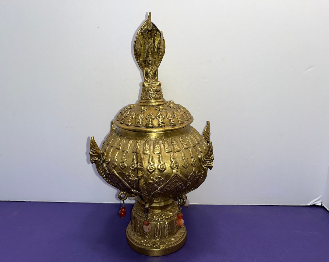 Antique Brass Buddhist Ritual Offering Bowl With Lid, Thai Brass Magic ...