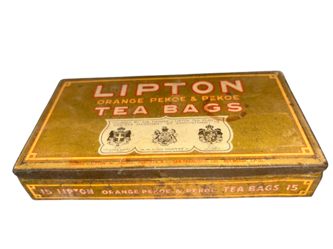 Vintage Lipton Hinged Tin, Lipton Orange Pekoe Tea Bag Tin, 1940 Lipton ...