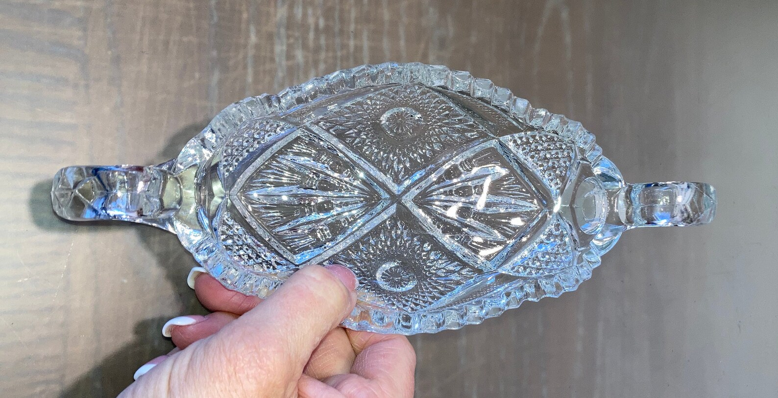 Vintage Cut Glass Nappy Pressed Glass Double Handle Nappy - Etsy
