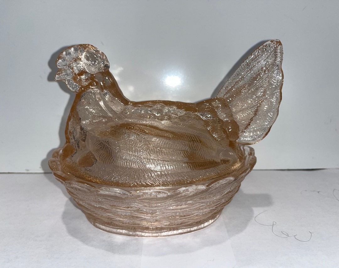 Vintage Pink Glass Covered Chicken, Light Pink Glass Nesting Hen ...