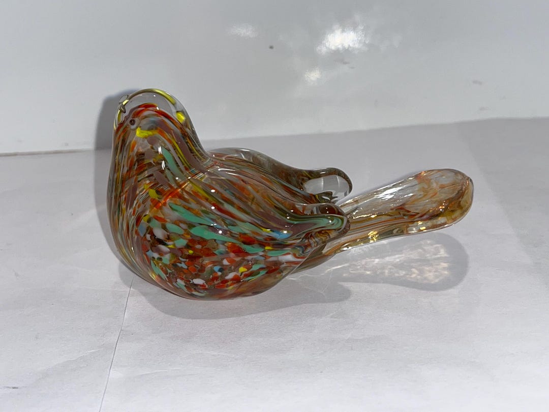 Art Glass Confetti Bird Paperweight, Studio Art Confetti Glass Bird ...