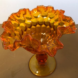 Vintage Fenton Orange Thumbprint Ruffle Rim Footed Compote, Fenton ...