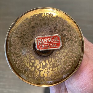 Vintage Ransgil Crystal 6" Bud Vase With Gold Floral Overlay, Signed 6 ...