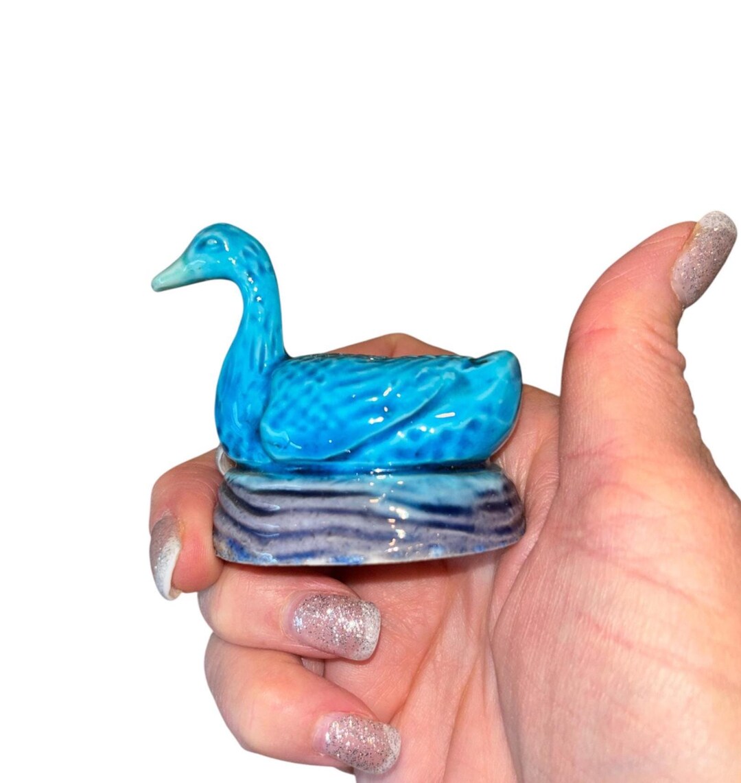 Antique Chinese Turquoise Sitting Duck, 2 1/4" Hand Painted Turquoise ...