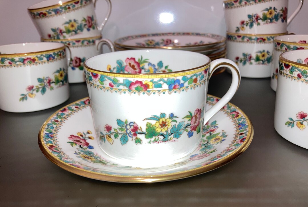 8 Coalport Ming Flat Cups and Saucers, Coalport Ming Rose Tea Cups ...