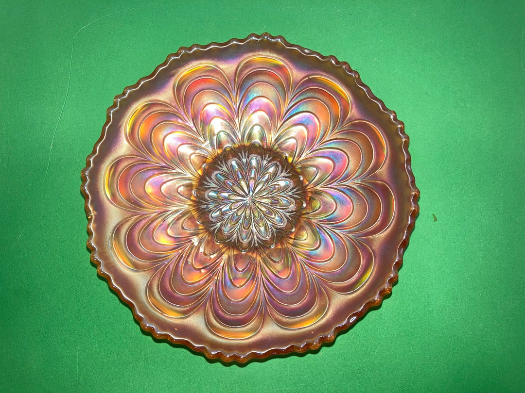 Antique Fenton Amethyst Carnival Glass Bowl, Fenton Peacock Tail Bowl ...