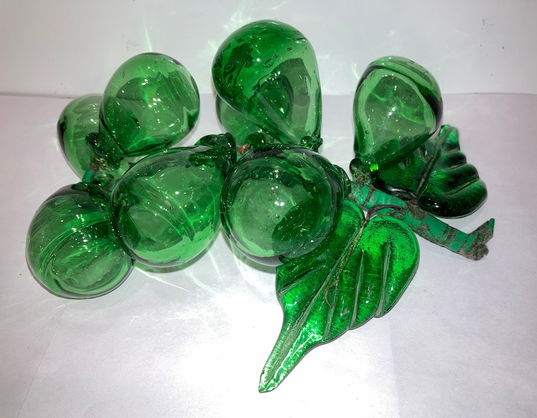 Mid Century Glass Grape Cluster, Blown Glass Green Grape Cluster, Green ...