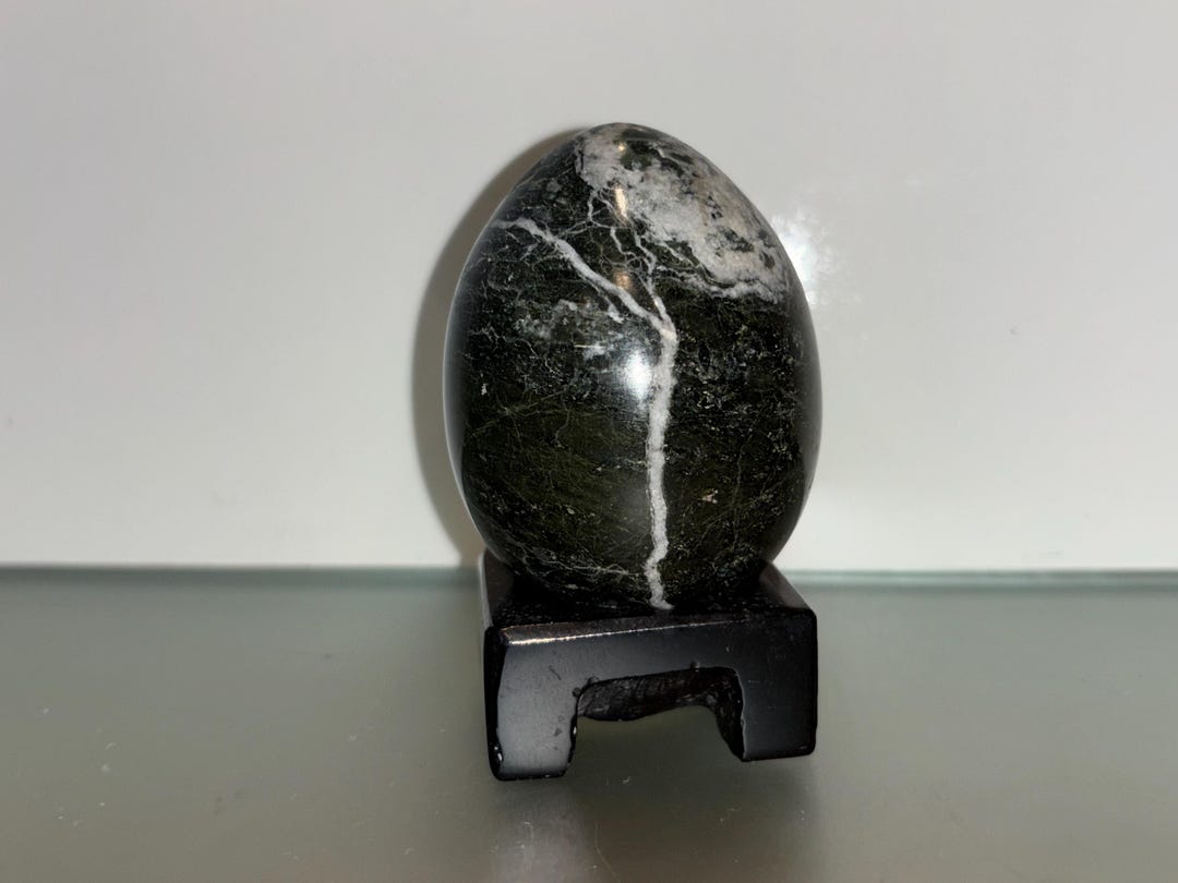 Large Black White Marble Egg on Stand, 3" Black Gray Marble Egg, Black ...