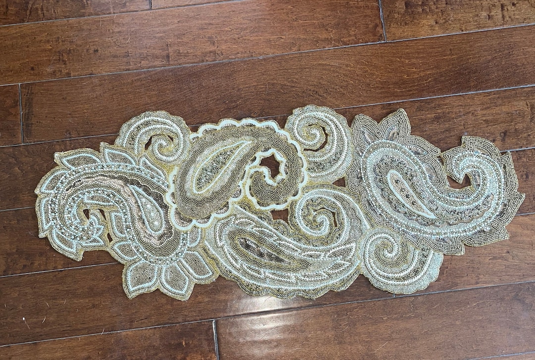 Gold Beaded Runner, 36 Beaded Table Runner, Gold Sequin Table Runner ...