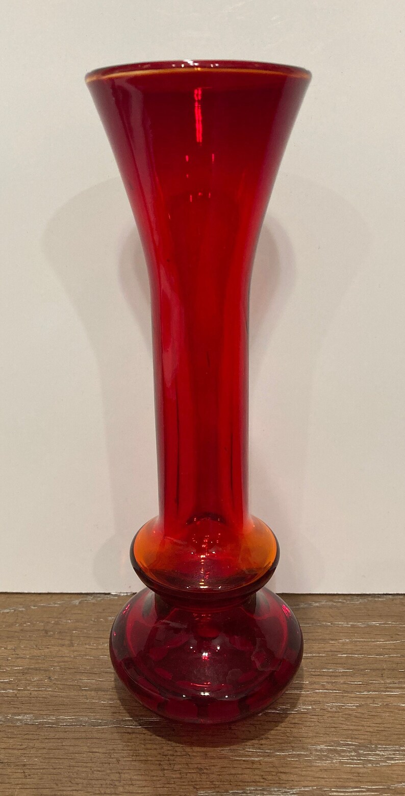 Vintage Ruby Red Bud 8 Vase Vintage Amberina Red Ringed | Etsy