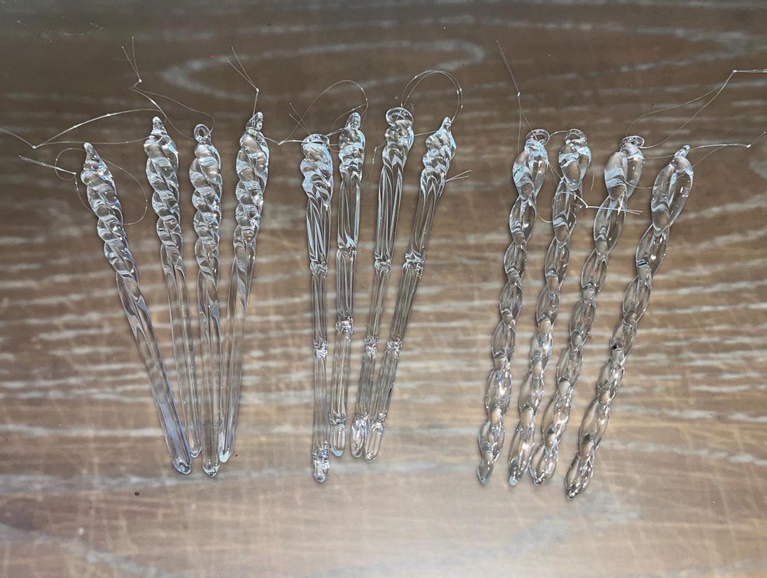 12 Artisan Icicle Ornaments, Handcrafted Clear Glass Icicles, 3 ...