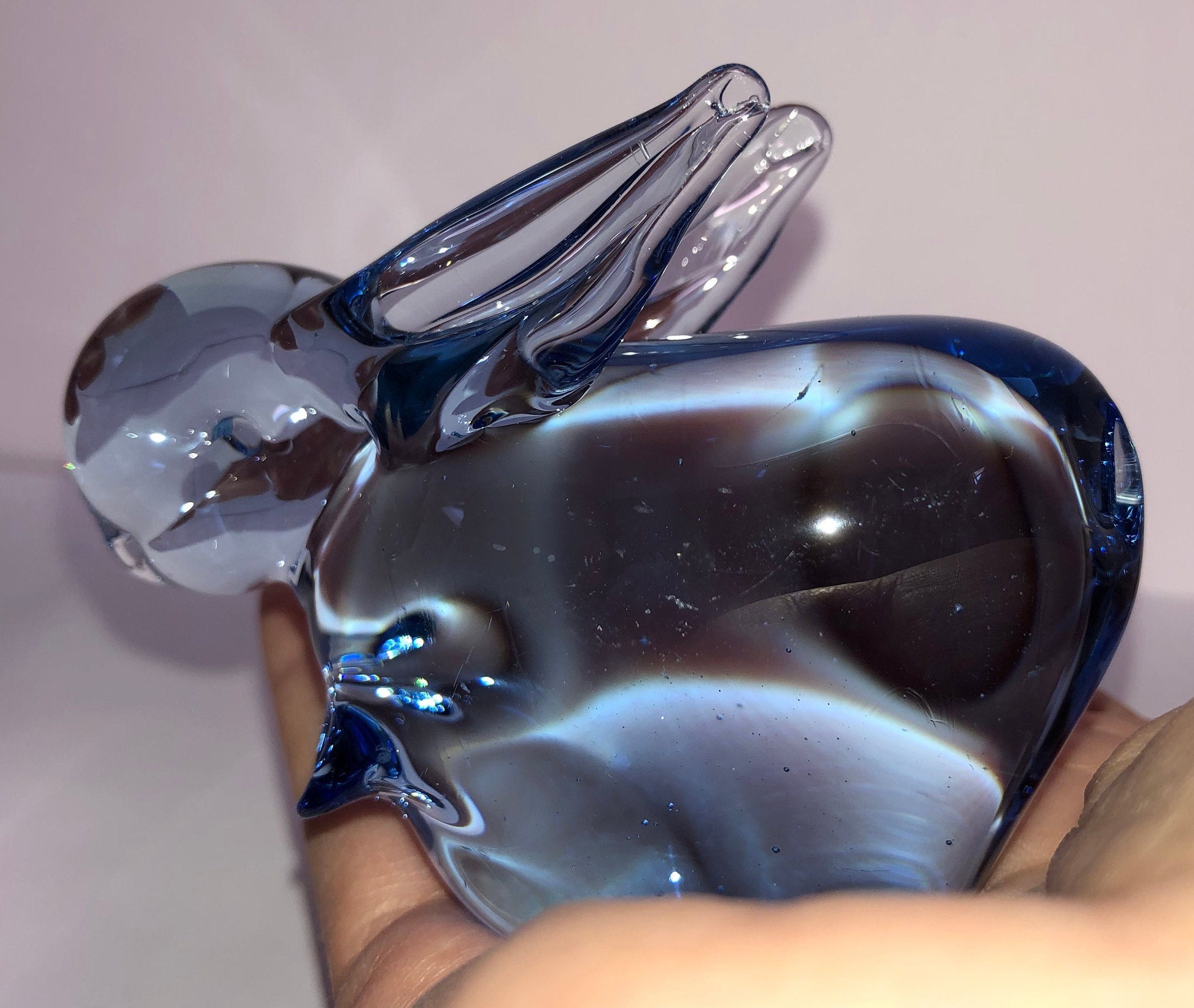 Studio Art Blue Rabbit Figure, Vintage Clear Blue Glass Bunny, Blue ...