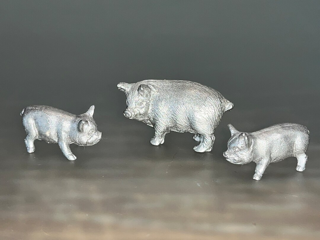 3 Vintage Pewter Pigs, Mini Pewter Pigs, Spoontiques Pewter Pigs ...