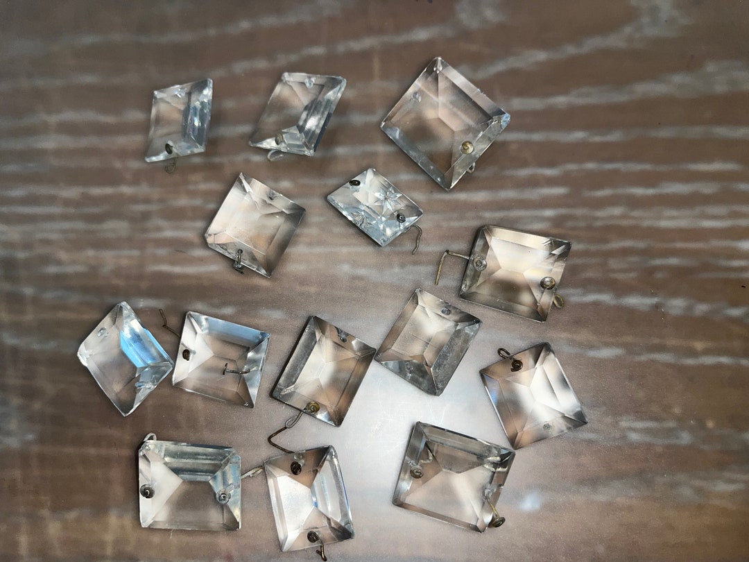 14 Antique Crystal Prisms, Faceted Square Antique Crystals, 14 Square ...