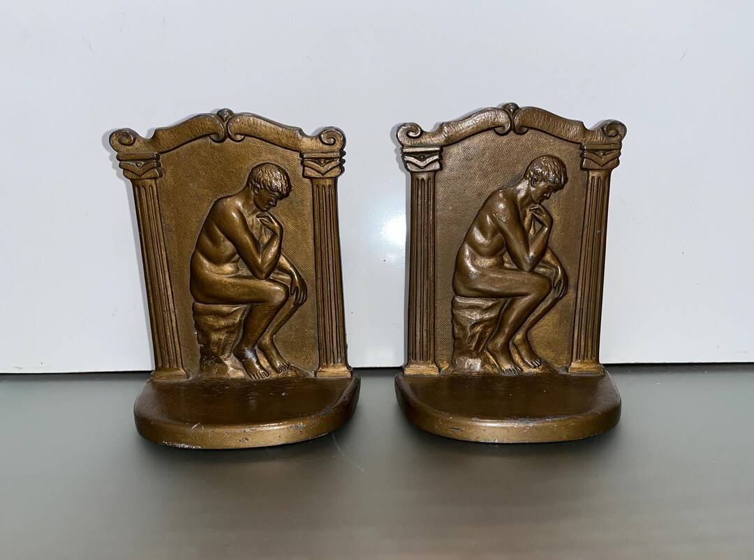 Antique Rodin the Thinker Bookends, the Thinker Cast Iron Bronze Book ...