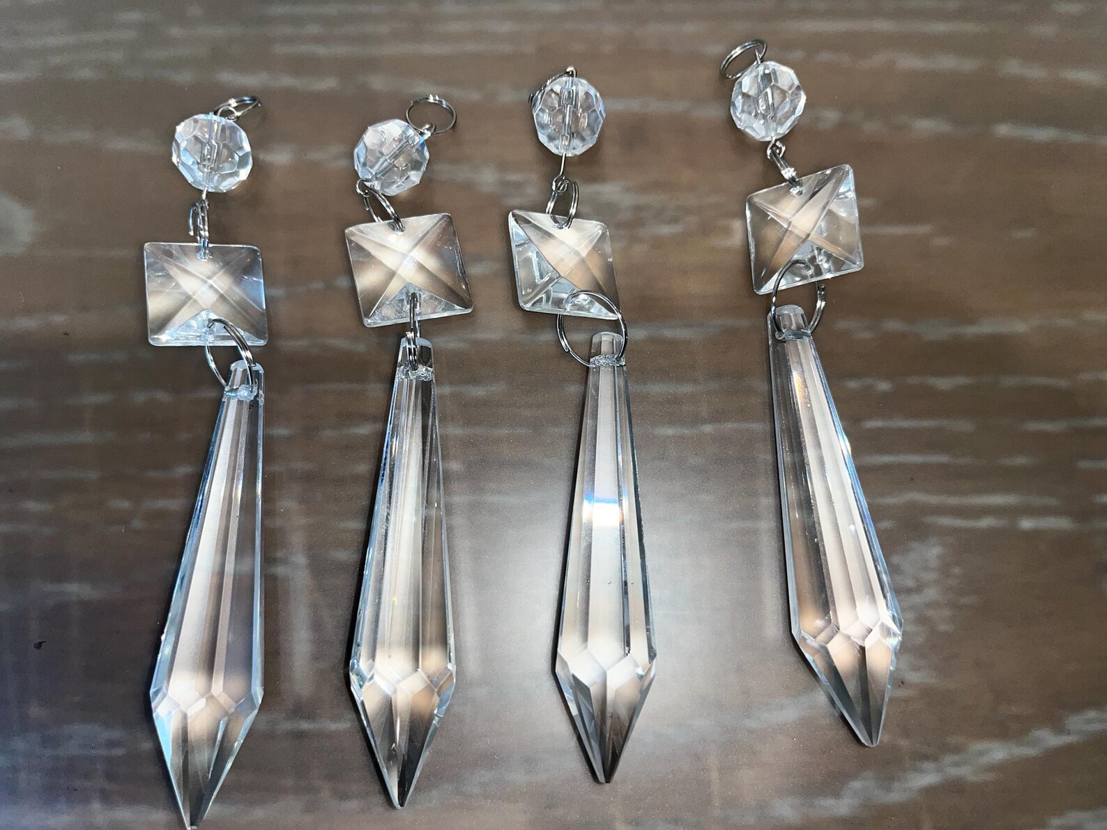 4 Sets of Crystal Prisms, 5" Linked Prism Sets, Square Crystals, Round ...