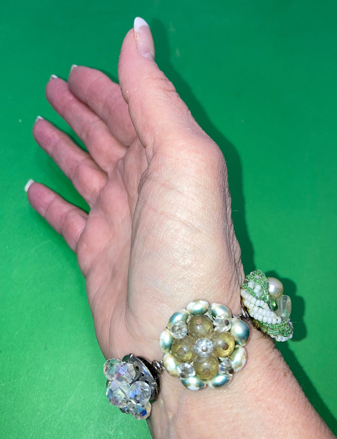 Vintage Beaded Earring Bracelet, 1950 to 1960 Earring Button Bracelet ...