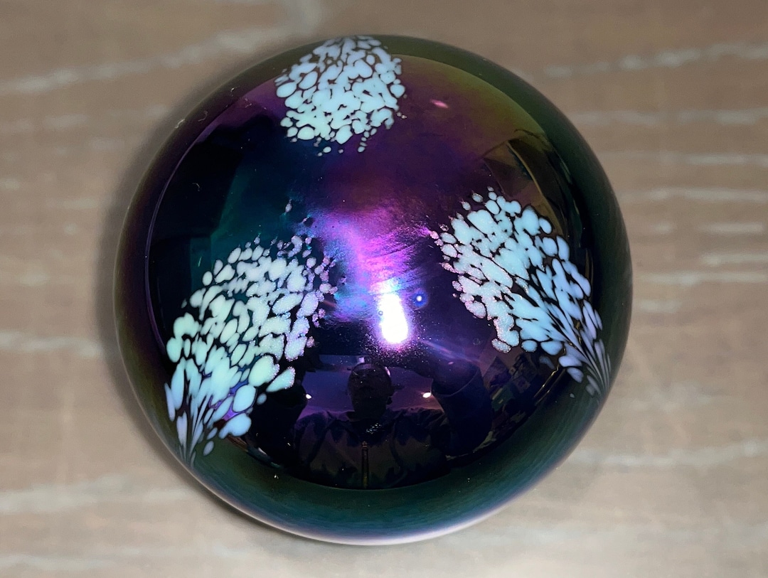 Art Glass Round Carnival Glass Paper Weight, Vintage Mirrored ...