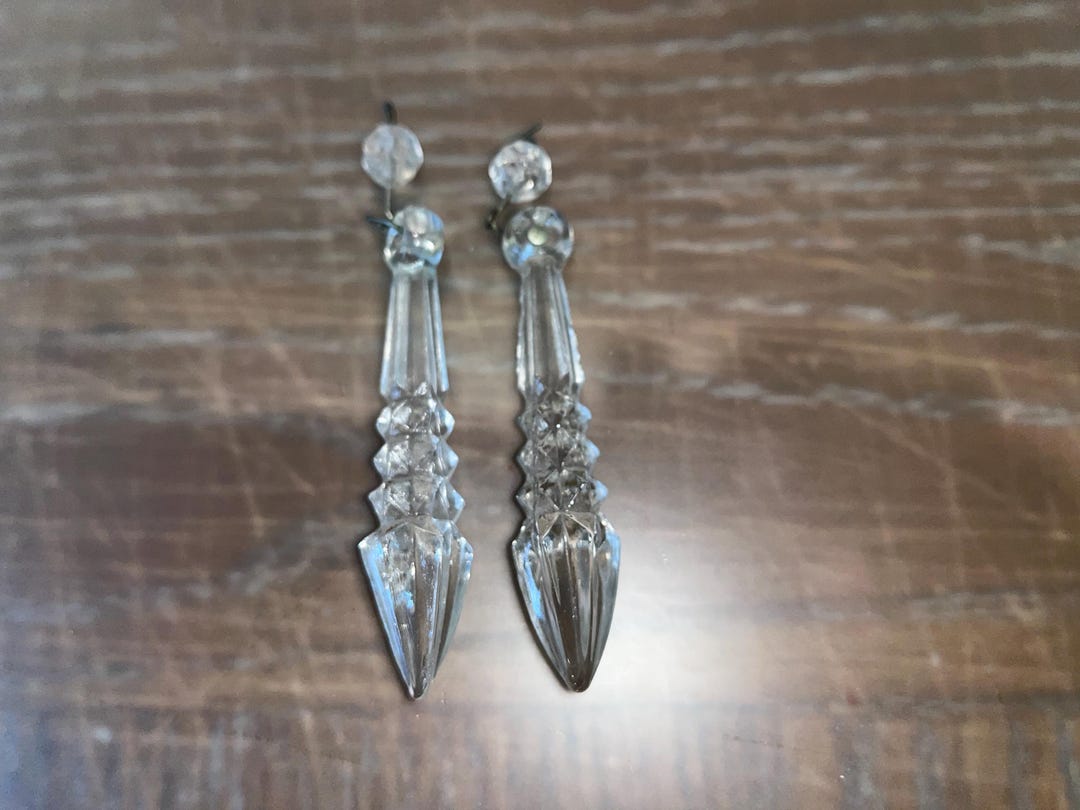 2 Antique Glass Prism Sets, 4" Round Top Prism Sets, Antique Fluted ...