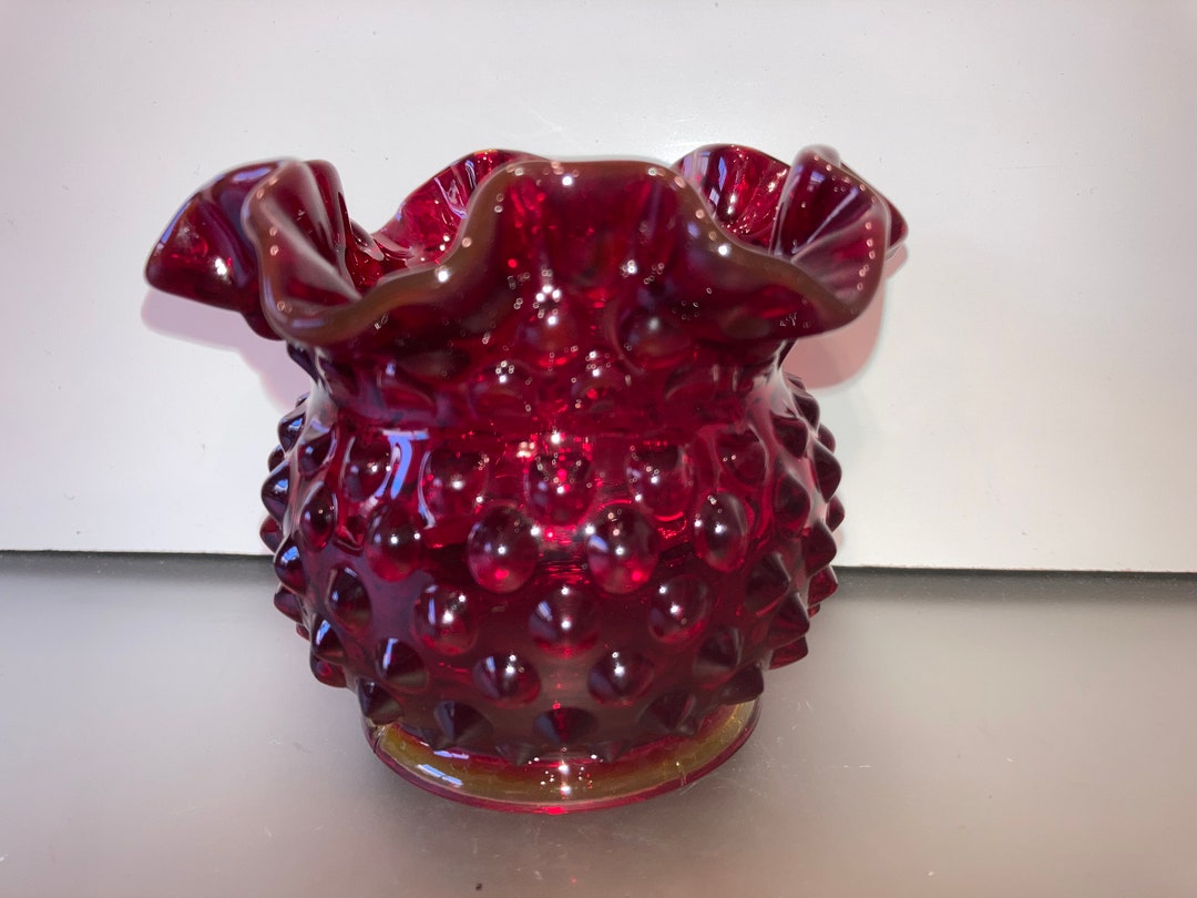 Fenton Ruby Red Art Glass Hobnail Vase, Vintage Fenton Ruby Amberina ...