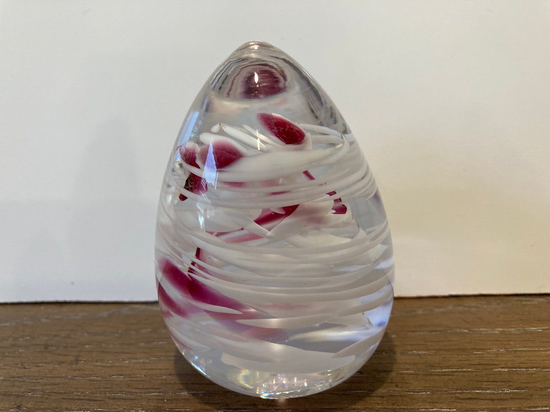 Joe Rice Swirl Paperweight, Art Glass Cranberry White Paperweight ...