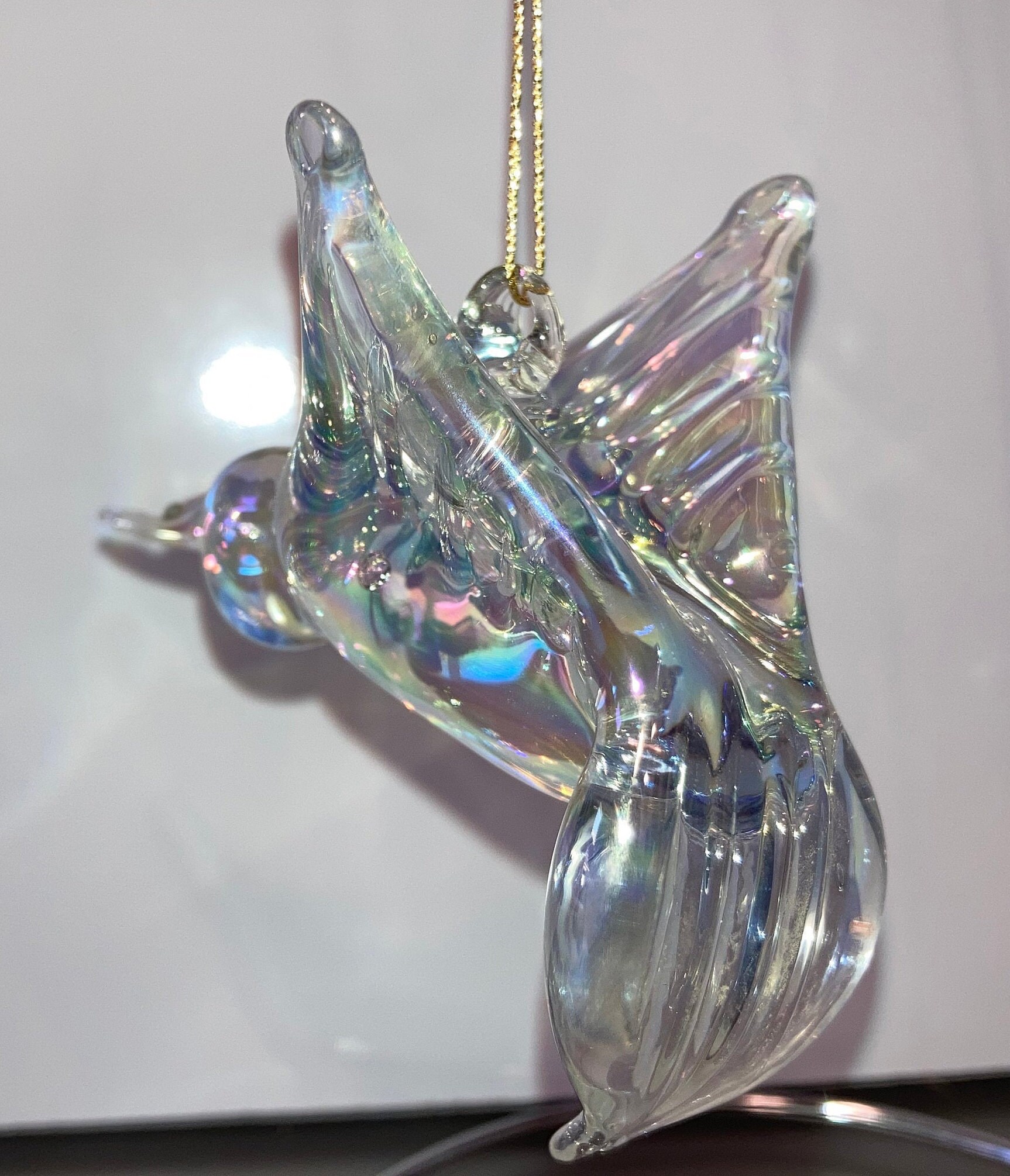 Vintage Blown Glass Hummingbird, Iridescent Clear Hummingbird, Blown ...