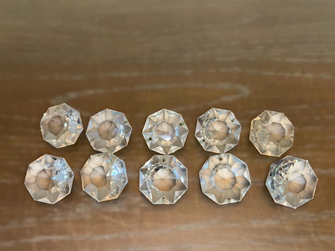 10 Antique Crystal Prisms, 1 1/8" Faceted Octagon Crystals, Faceted ...