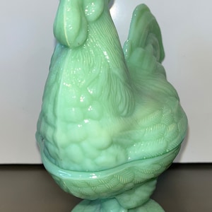 Vintage Jadeite Rooster Candy Dish, Jadeite Green Glass Rooster, Mint ...
