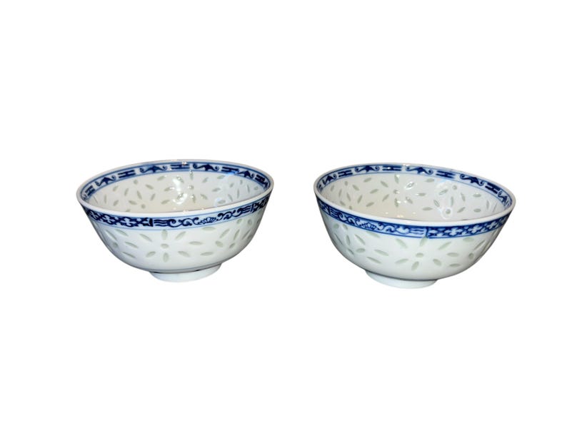 Set of 2 Vintage Ling Long Bowls, Chinese Rice Eyes Bowls, Chinese Blue ...
