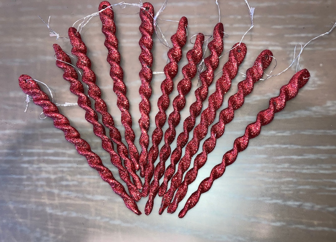 11 Vintage Glitter Spiral Icicles Red Colored Glitter Icicle - Etsy
