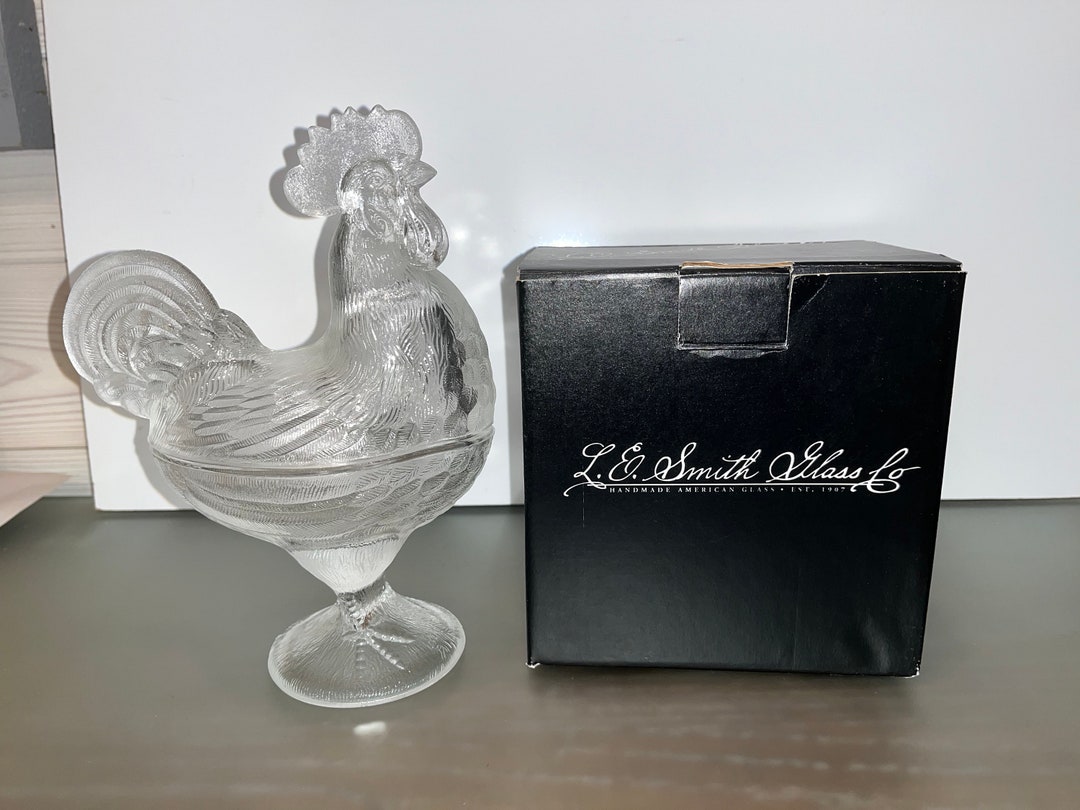Vintage LE Smith Rooster Candy Dish, Vintage Glass Rooster, LE Smith ...