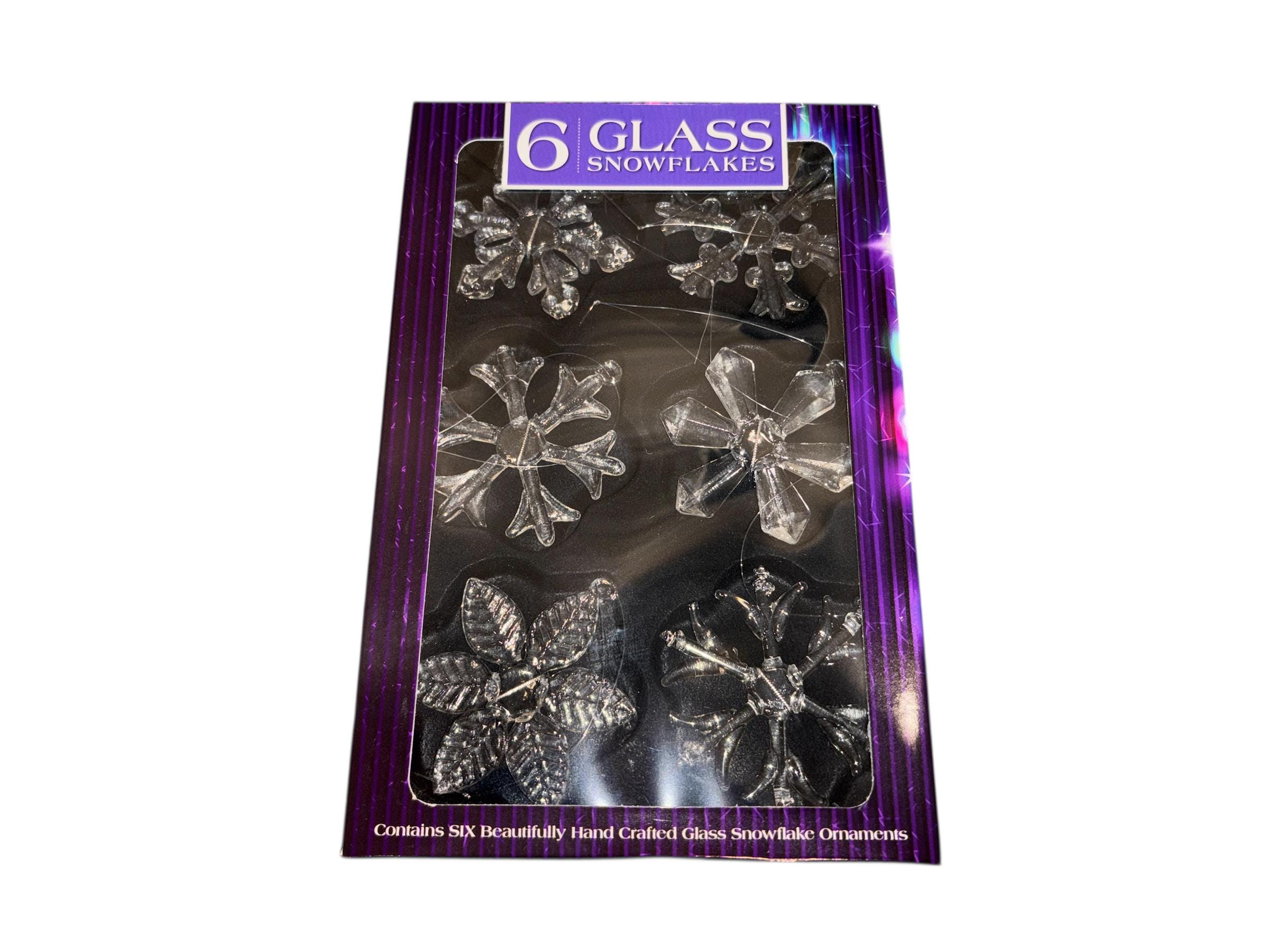 6 Glass Snowflake Ornaments, Handcrafted Clear Glass Snowflakes, 6 ...