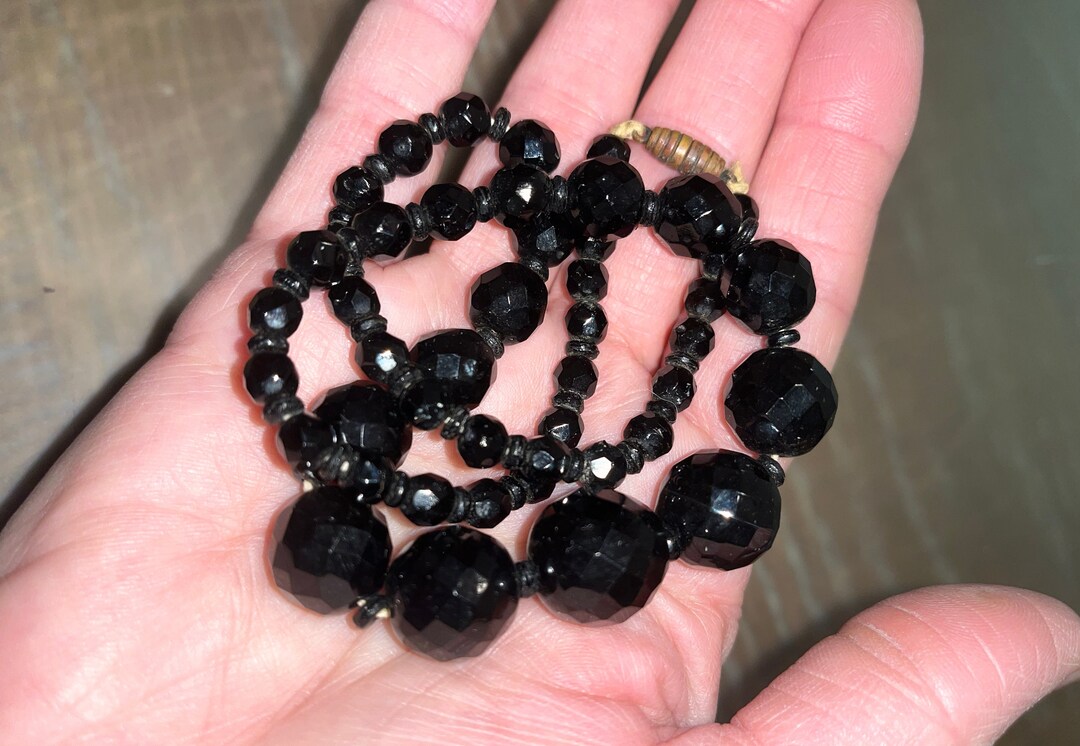 Vintage Jet Glass Beads, Jet Black Faceted Beads, Black Faceted Bead ...