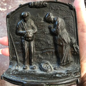 Pair of Antique Bronze Praying Farmers Bookends, Farmers Angelus Prayer ...