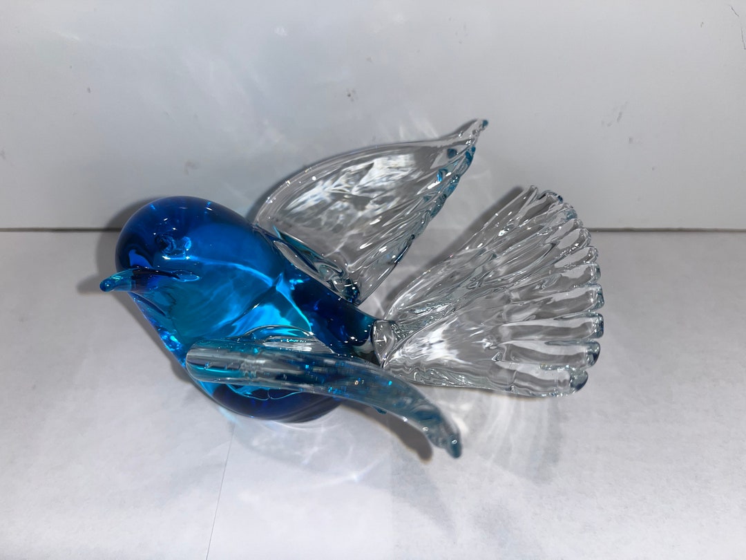 Vintage Murano Glass Bird, Clear Blues Glass Bird Figure, Blue Murano ...