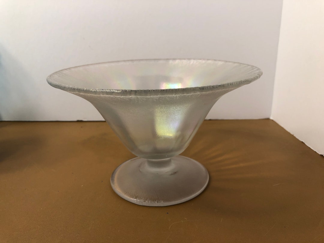 Vintage Clear Opalescent Stretch Glass Bowl, Footed Stretch Glass Candy ...
