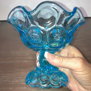 Vintage Depression Glass LE Smith Turquoise Pedestal Bowl, Blue Moon ...