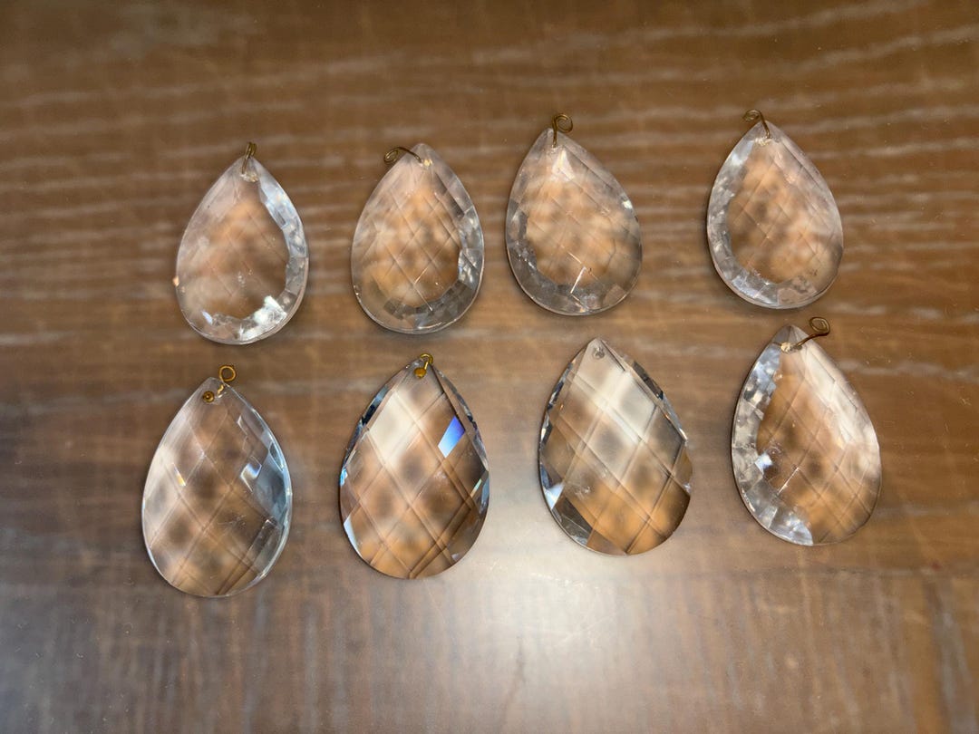 8 Teardrop Cross Cut Prisms, 2" Teardrop Prisms, 2" Faceted Teardrop ...