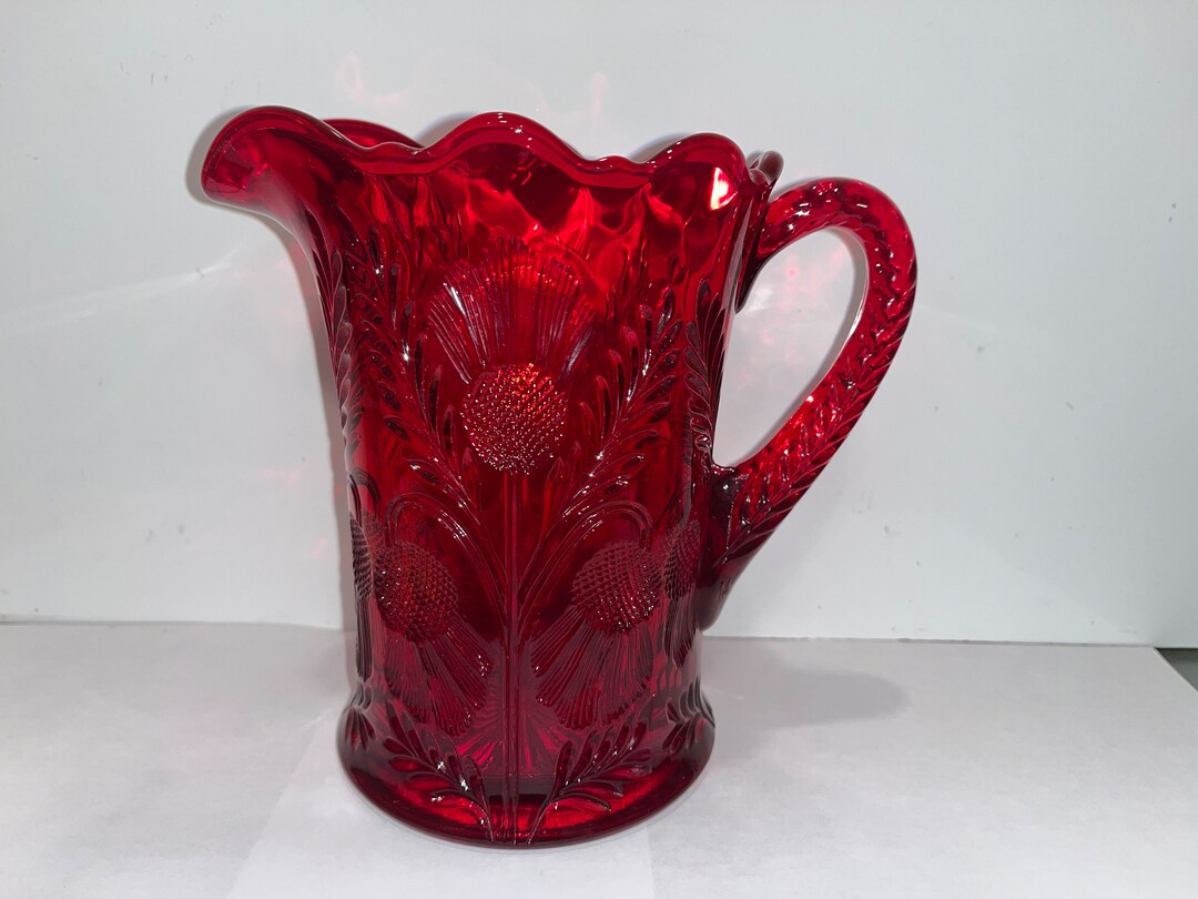 Vintage Ruby Red Thistle Pitcher, Mosser Glass Red Pitcher, 6 1/2 ...