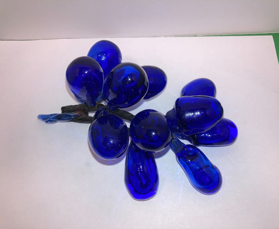 Mid Century Glass Grape Cluster, Blown Glass Cobalt Grape Cluster, Blue ...