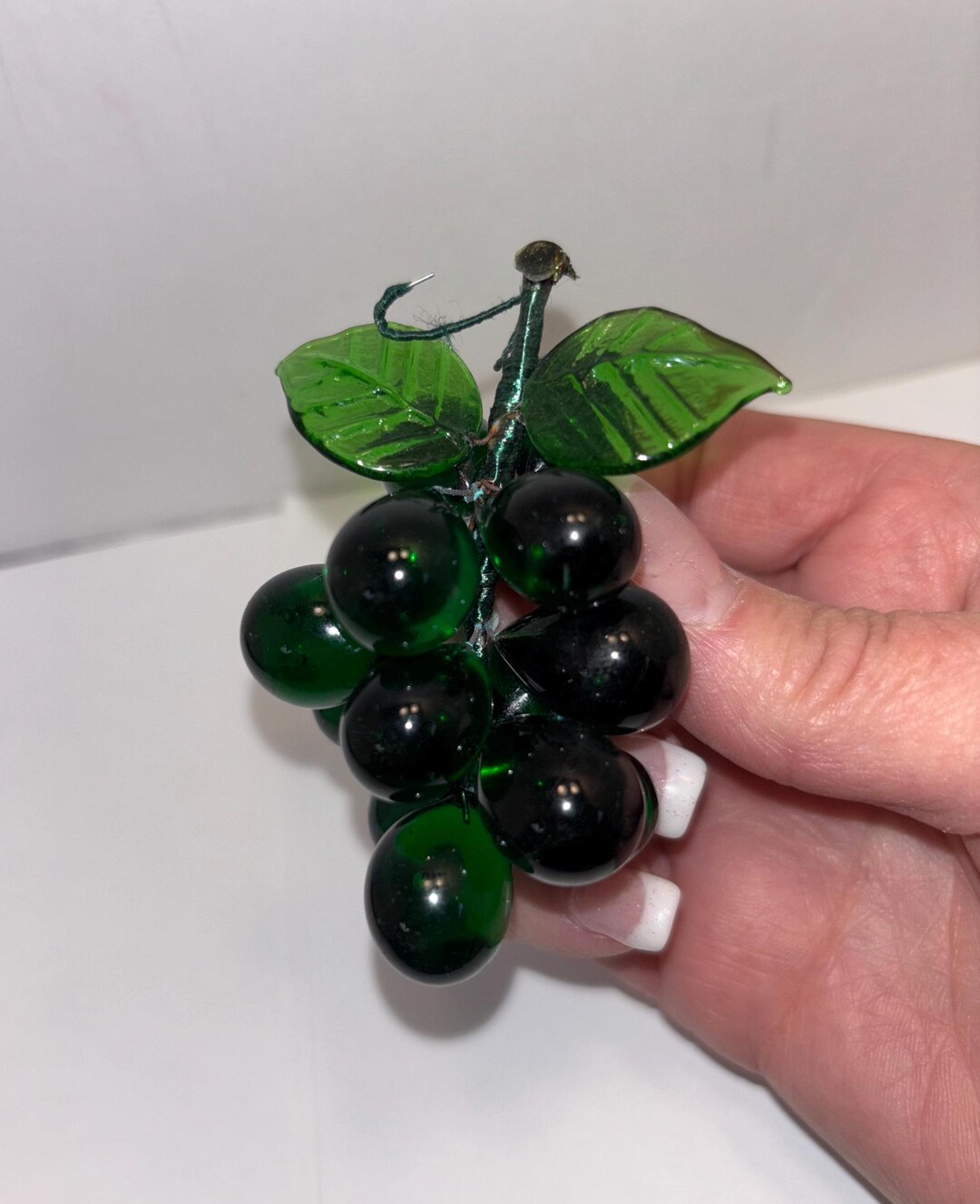 Mid Century Green Glass Grape Cluster, Blown Glass Mini Grape Cluster ...